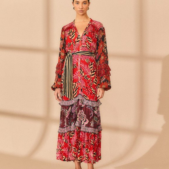FARM Rio | Dresses | Farm Rio Mixed Floral Prints Long Sleeve Maxi ...